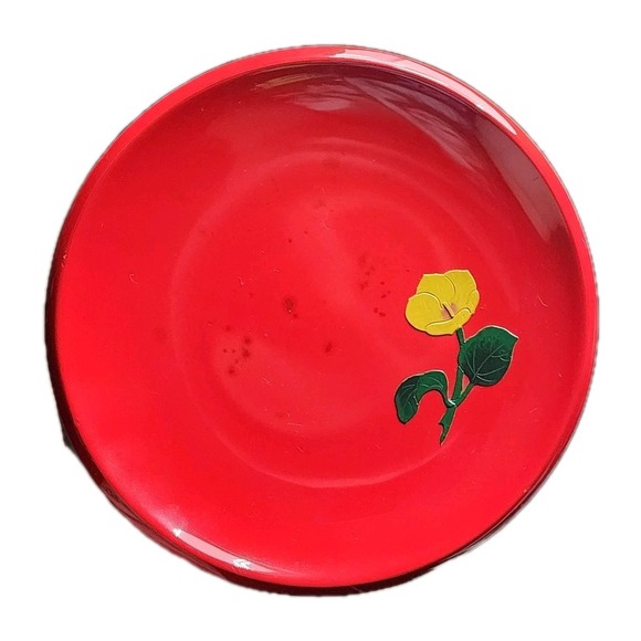 Art | Vintage Ryukyu Lacquerware Red Plate Small Yellow Flower Okinawa ...